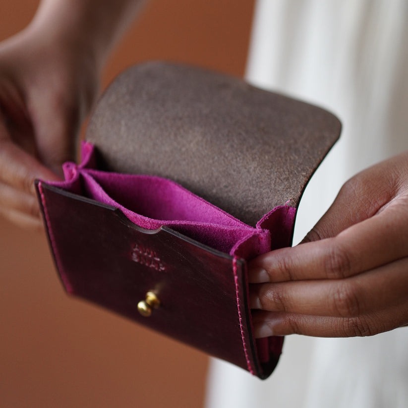 Juno Wallet, Black Cherry – Awl Snap Leather Goods