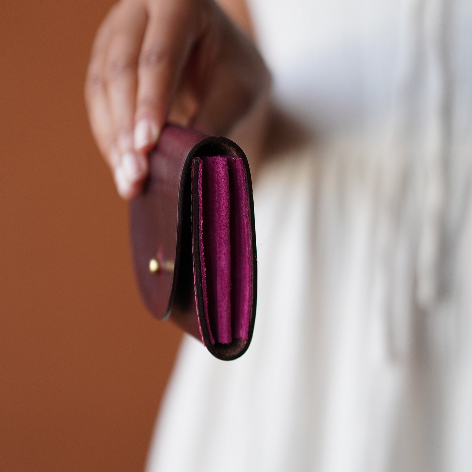 Juno Wallet, Black Cherry – Awl Snap Leather Goods